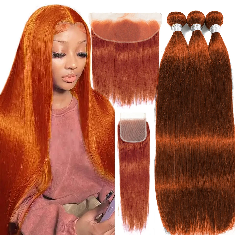 350-Ginger-Straight-Bundle-With-Closure-Frontal-Bone-Straight-3-4 ...