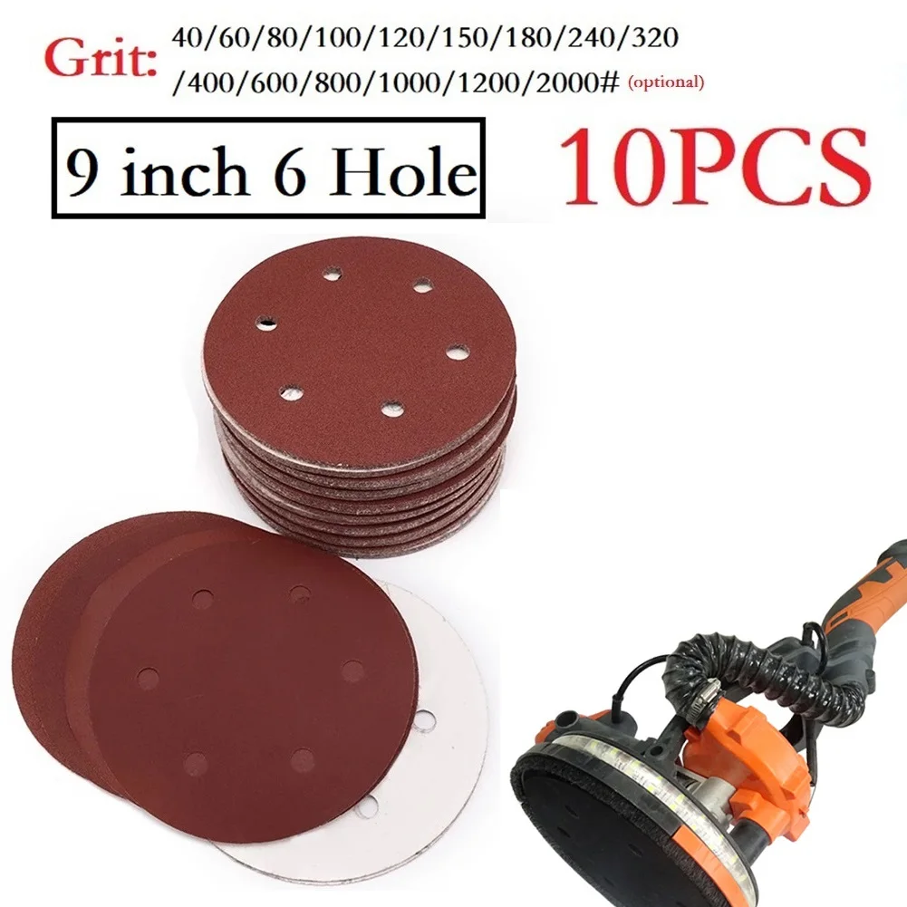 10pcs-6-Hole-225mm-Sandpaper-Woodworking-Metal-Grinding-Disc-Sanding ...