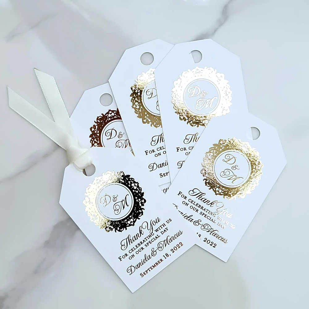 50pcs Gold Thank you Wedding Favor Tags, Personalized Wedding Gift Tags ...