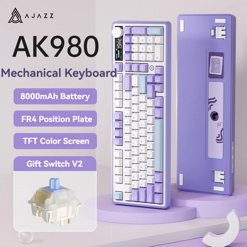 Ajazz-AK980-Gaming-Mechanical-Keyboard-with-Color-Screen-98-Keys-RGB-Bluetooth-Wireless-Keyboard ...
