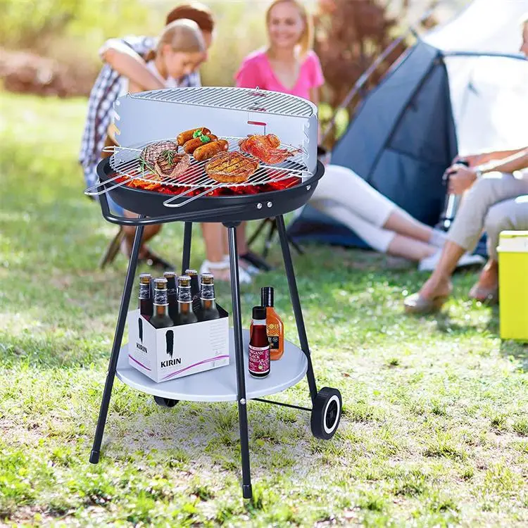 Portable Charcoal Grill 21 Inch Outdoor Grill With Storage Rack Wheels ...