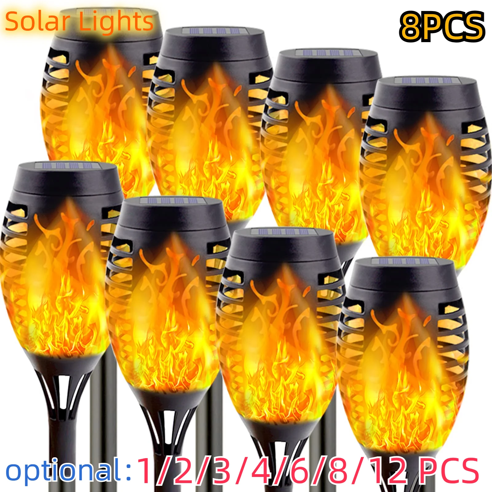 12Pcs Solar Flame Torch Lights Optional Flickering Light Waterproof ...
