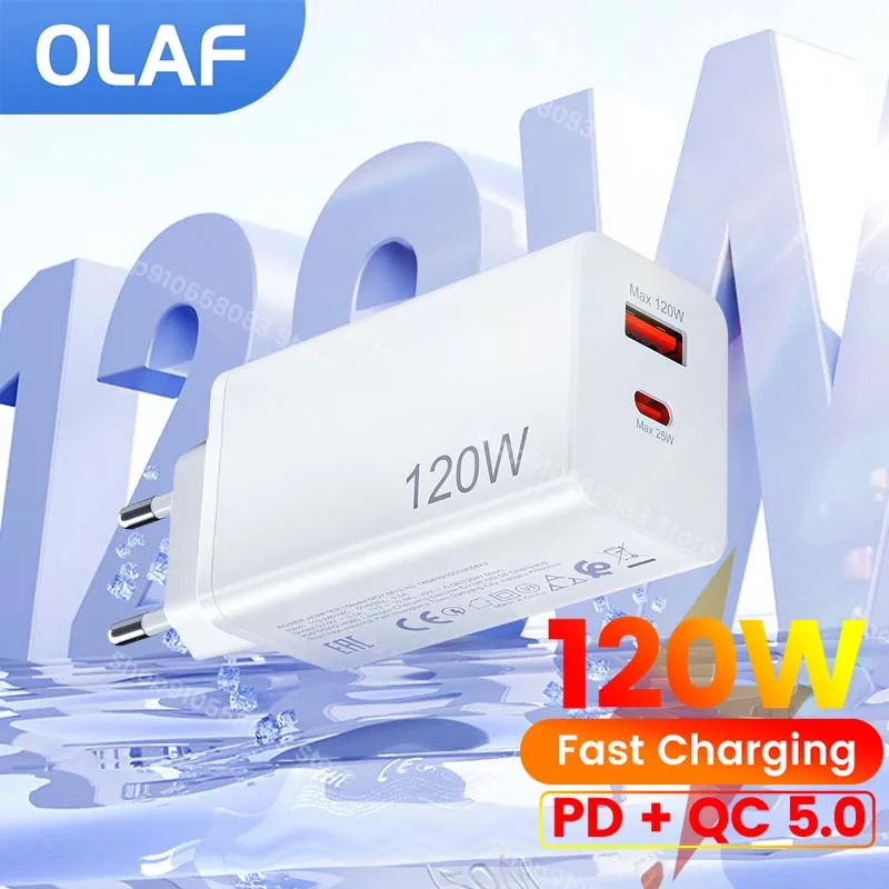 GaN 충전기 QC 5.0 고속 충전 PD 25W USB C타입 충전기, 아이폰 삼성 샤오미 고속 벽 충전기 어댑터, 미국 EU 플러그, 120W