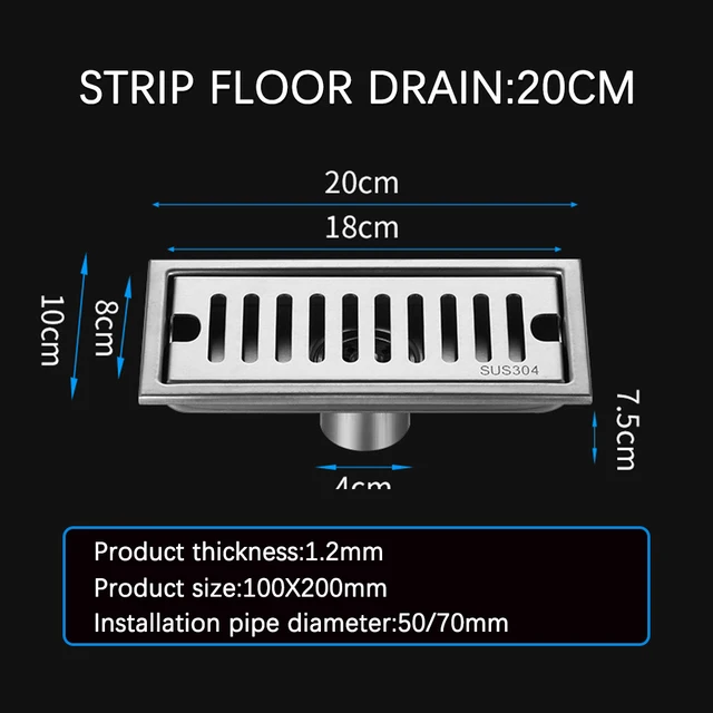 20-100cm Side Outlet Shower Drain Stainless Steel Bathroom Floor ...
