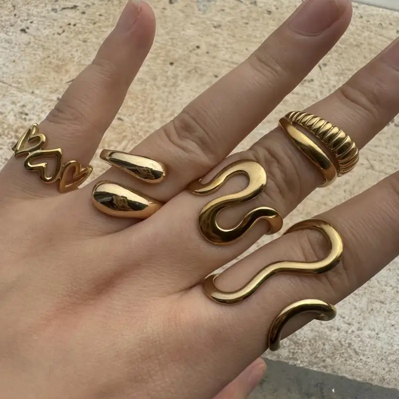 Fashion Stainless Steel Waterproof Open Ring Vintage Geometric ...