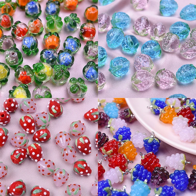 Colorful 10pcs Glass Strawberry Persimmon Grapes Beads Spacer Charms ...