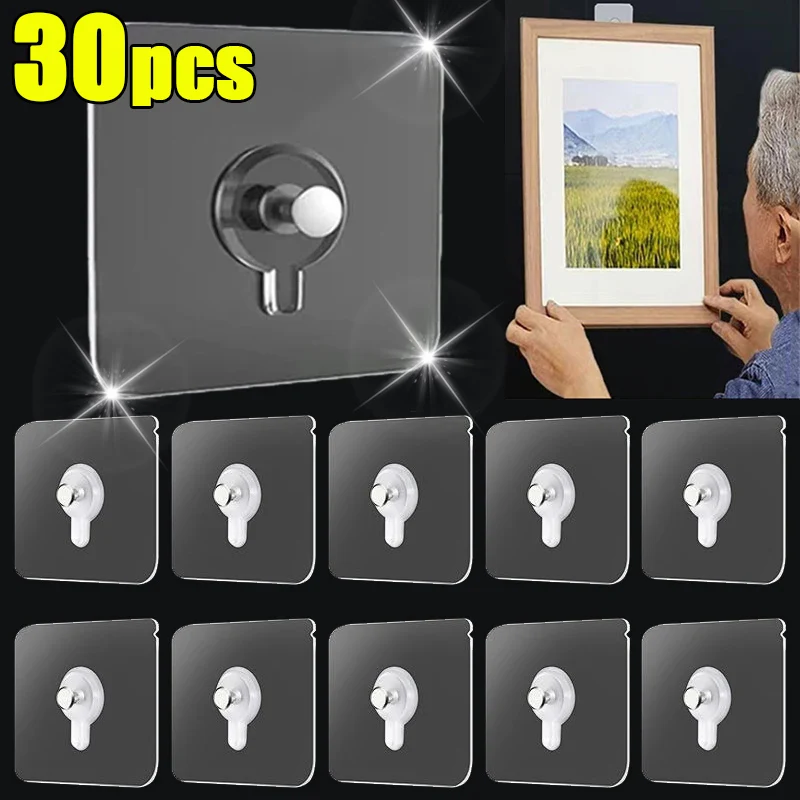 30/10pc Strong Adhesive Nails Wall Hooks Transparent Seamless ...