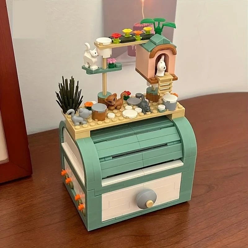 Building Blocks Cat Box DIY Bricks Ring Box Toy Tabletop Decoration ...