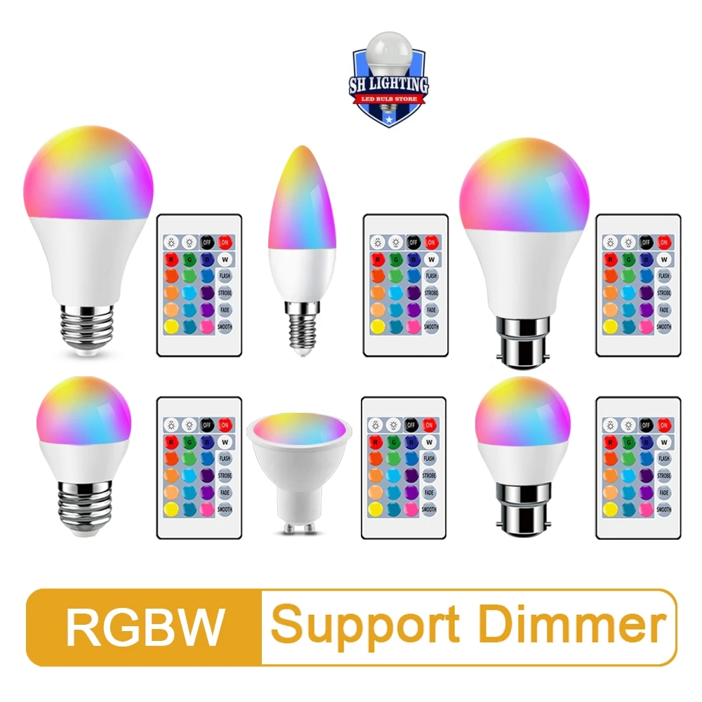 LED RGB Lamp Spotlight Bulb E27 E14 GU10 B22 AC 220 240V Bombillas LED 6W 10W IR Remote Control ...