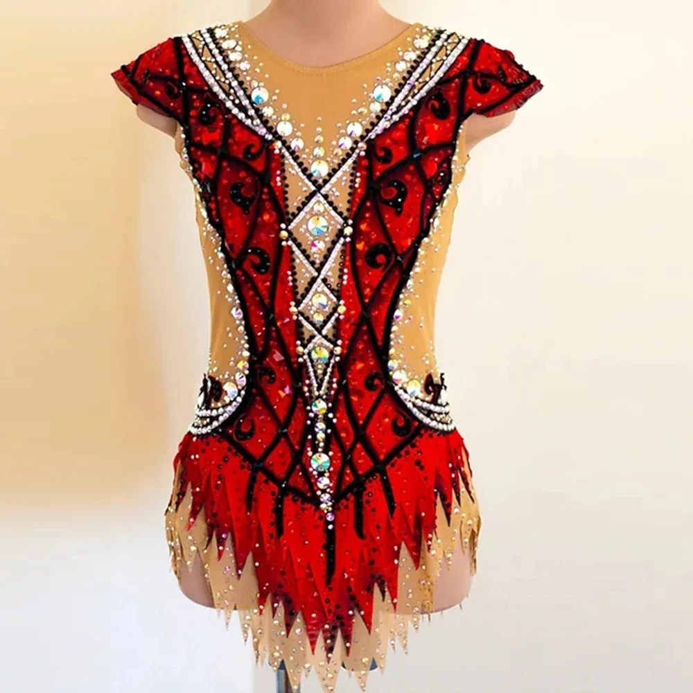 Ginástica rítmica collants para meninas feminino elastano vermelho alta ...