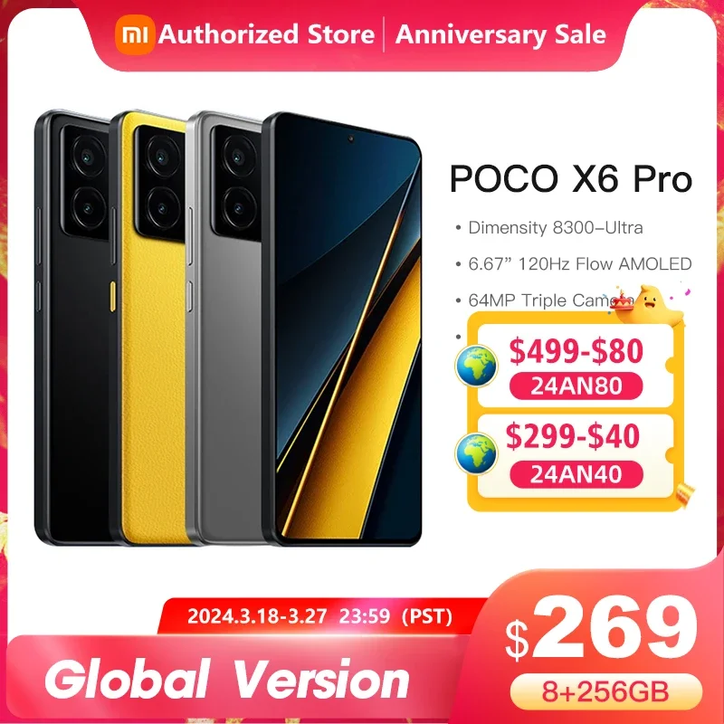 POCO X6 Pro 5G Global Version Smartphone Dimensity 8300-Ultra 6.67" 1.5K Flow AMOLED DotDisplay ...