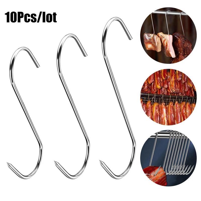10Pcs-Stainless-Steel-S-Hooks-with-Sharp-Tip-Utensil-Meat-Clothes ...