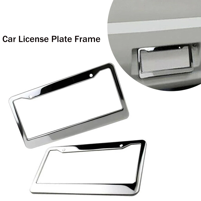 Chrome-Stainless-Universal-License-Plate-Frame-Steel-Silver-Metal-Car ...