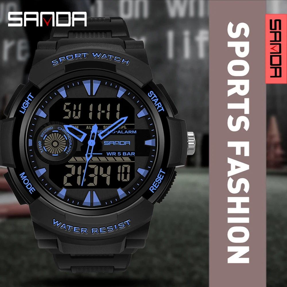 SANDA-Men-s-Sport-Watches-Multifunctional-Chronograph-Waterproof-Wristwatch-LED-Digital-Military ...