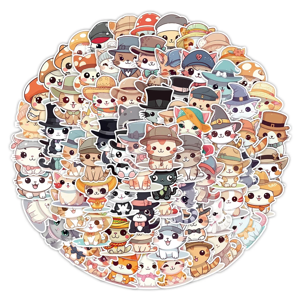 10-50-100Pcs-Kawaii-Cartoon-Animal-Hat-Cat-Stickers-Funny-MEME ...