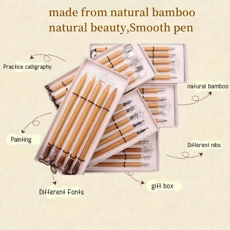 1set Natural Bamboo Pen Dip Pen For Calligraphy Lovers Practice ...