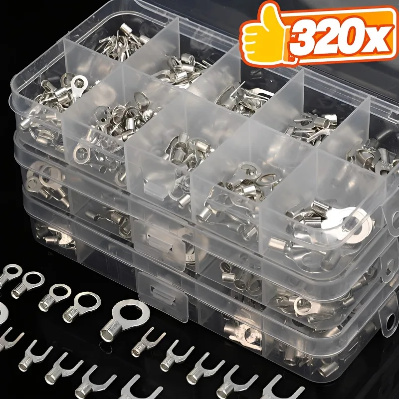 320PCS Copper Ring Fork Terminals Kit Non-Insulated OT/UT Female ...