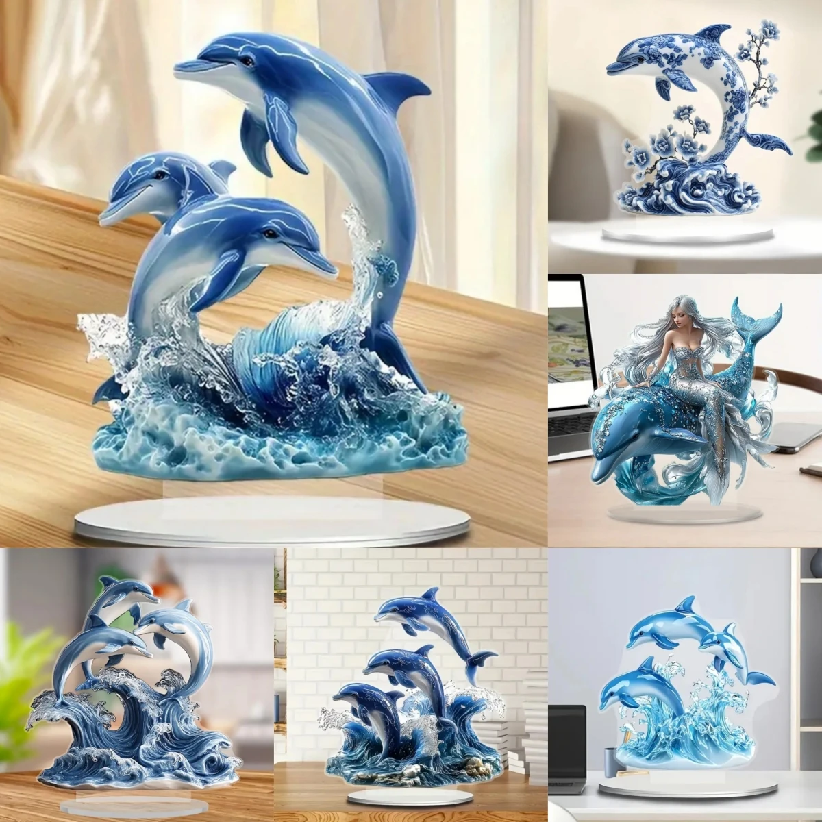 Blue Dolphin Marine Organism 2D Flat Acrylic Tabletop Decor ,Home,Cafe ...