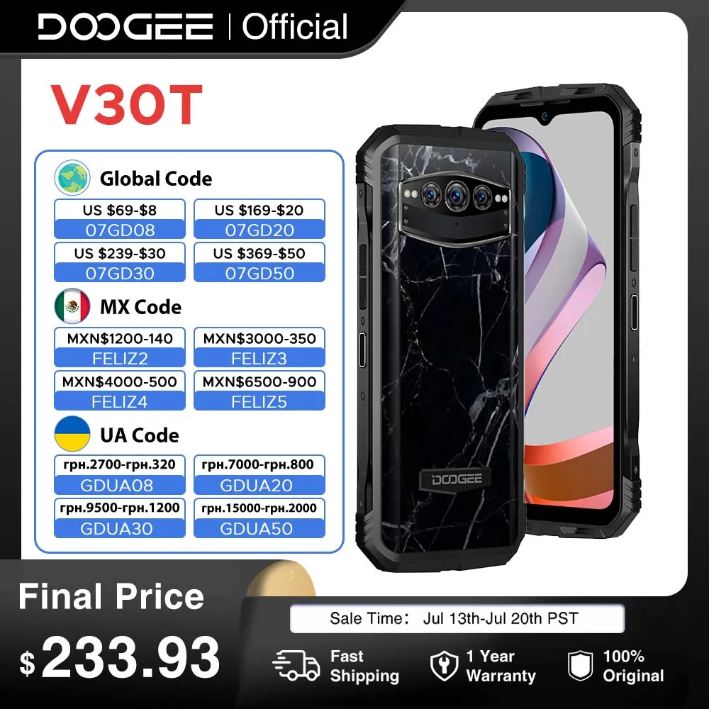 DOOGEE-tel-fono-inteligente-V30T-5G-dispositivo-resistente-pantalla-FHD-de-6-58-pulgadas-120Hz ...
