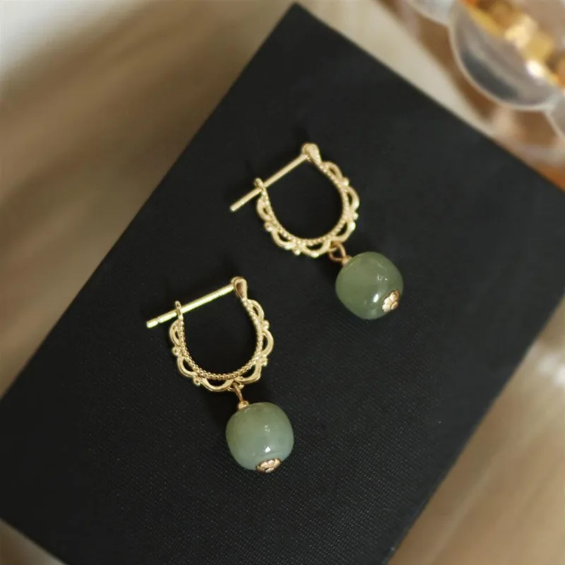 VOQ Silver Color Gold Color and Hetian Jade Earrings Fairy Gentle Lace ...