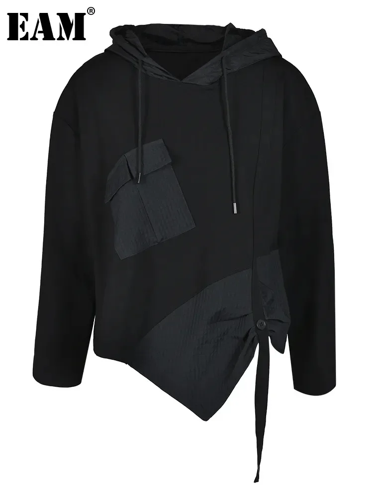 EAM-Women-White-Irregular-Ribbon-Big-Size-Casual-T-shirt-New-Hooded ...