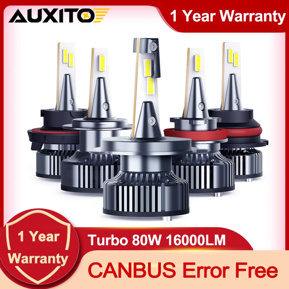 Auxito 2x H4 Turbo Led H11 H8 9012 H7 Led Headlight Bulb Canbus 9005 ...
