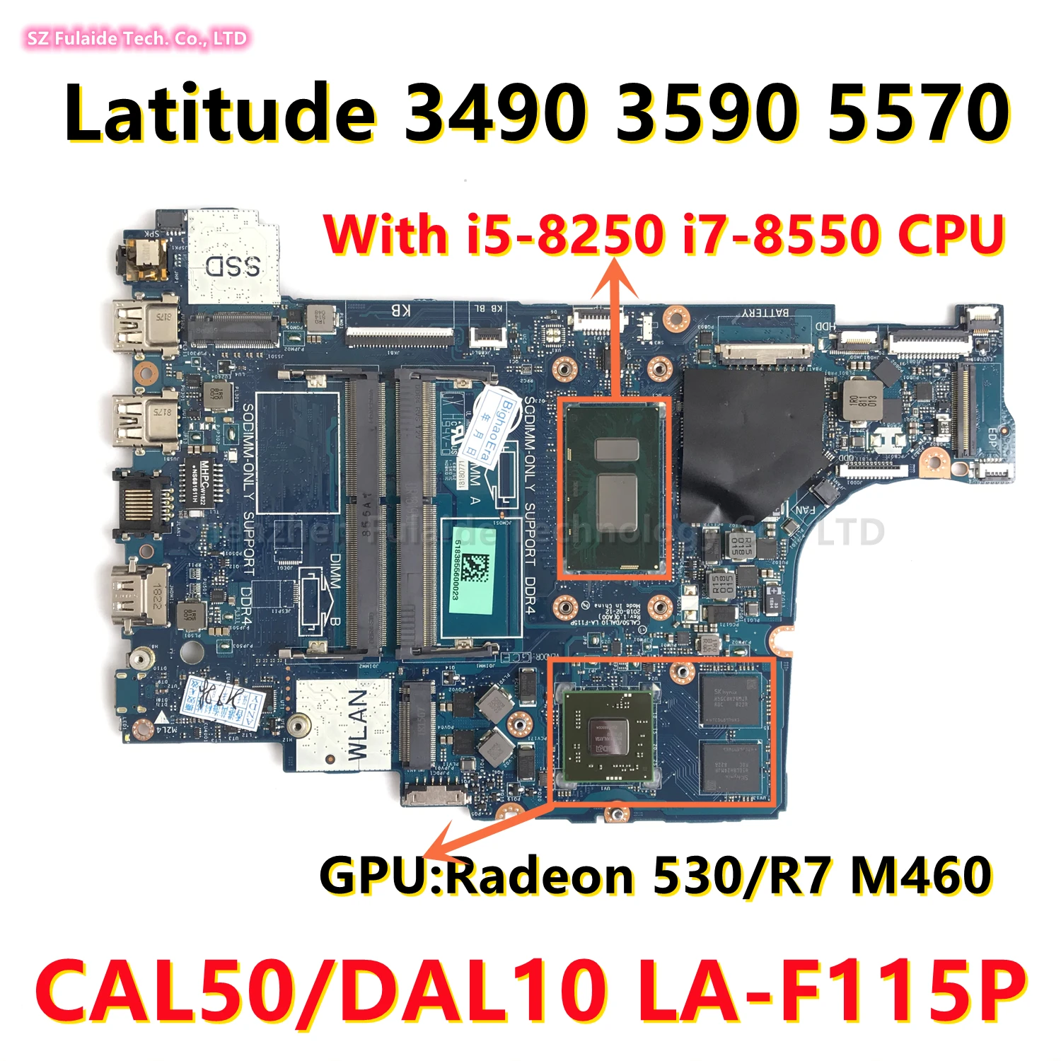 CAL50/DAL10 LA F115P Mainboard For dell 3490 3590 15 5570 Motherboard With I5 I7 CPU Radeon 530 ...