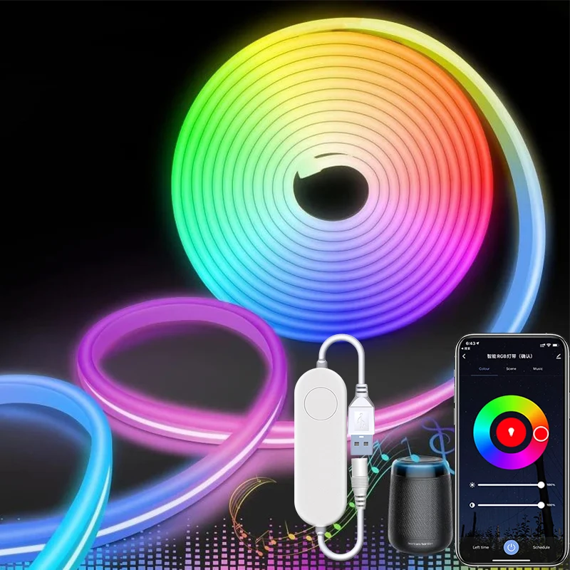 TUYA RGB Flexible Neon Light 16.4FT 5V Waterproof Color Changing Rope ...