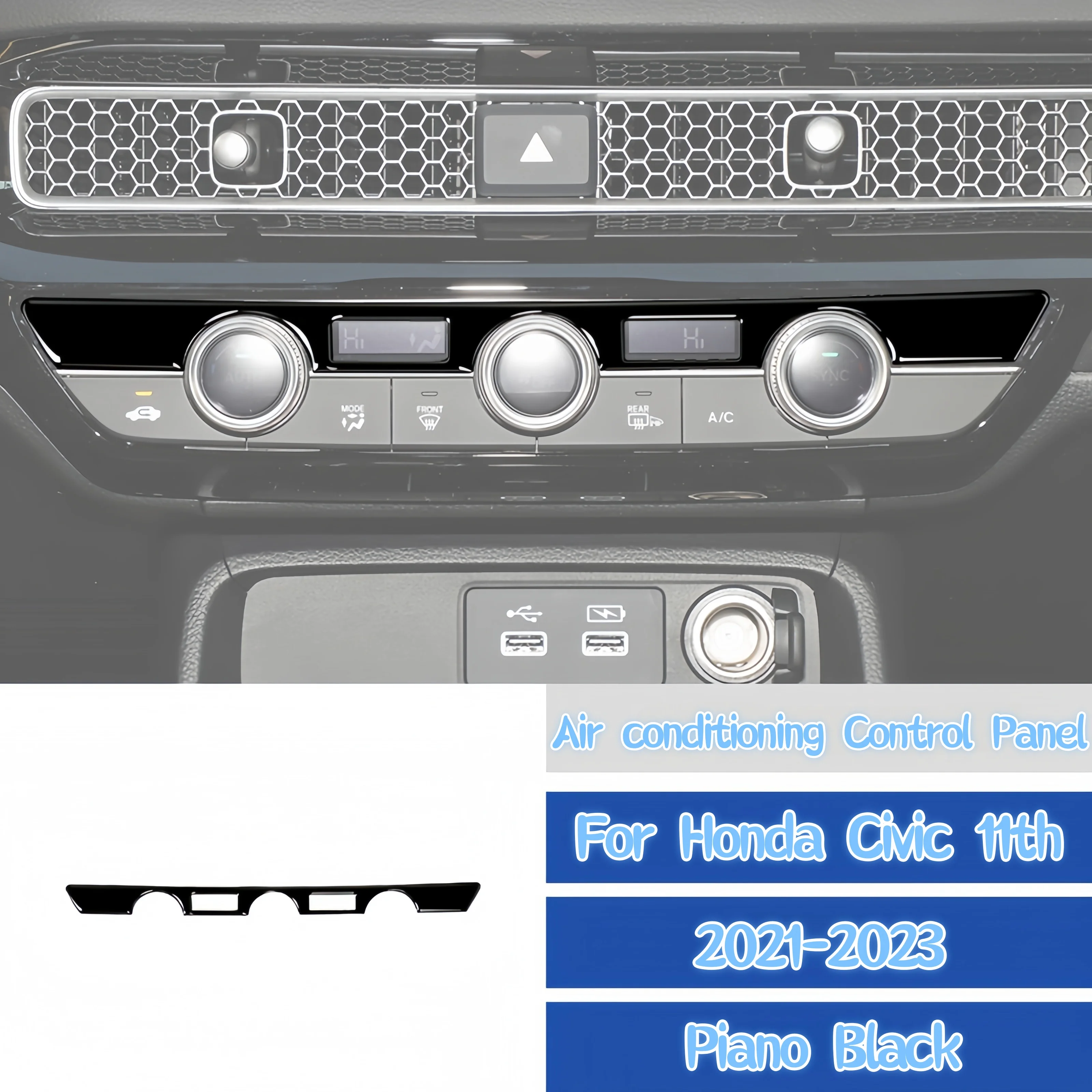 For Honda Civic 11th Gen 21-23 Piano Black Car Air Conditioning Control ...