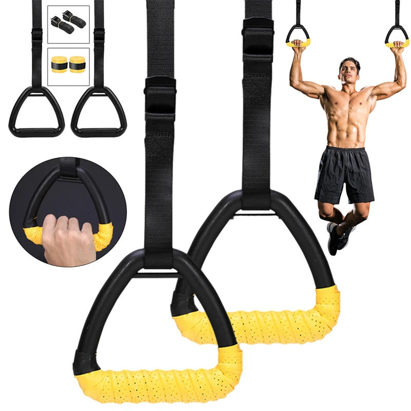 Pair Of Gymnastic Suspension Rings Training Straps Kit Home Pull-up ...
