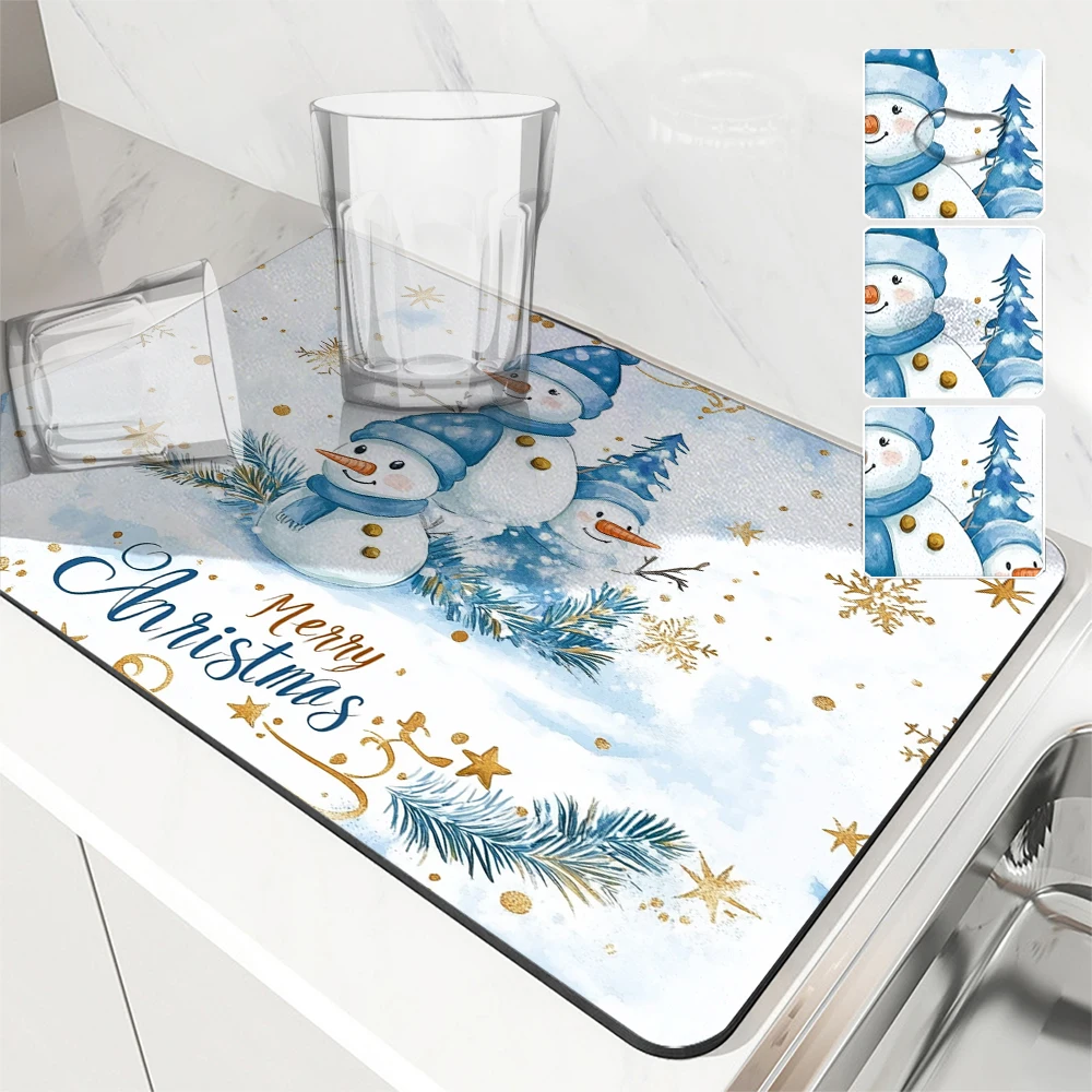 Coffee-Cup-Drying-Mat-Christmas-Snowman-Non-slip-Absorbent-Mat-Diatoms ...