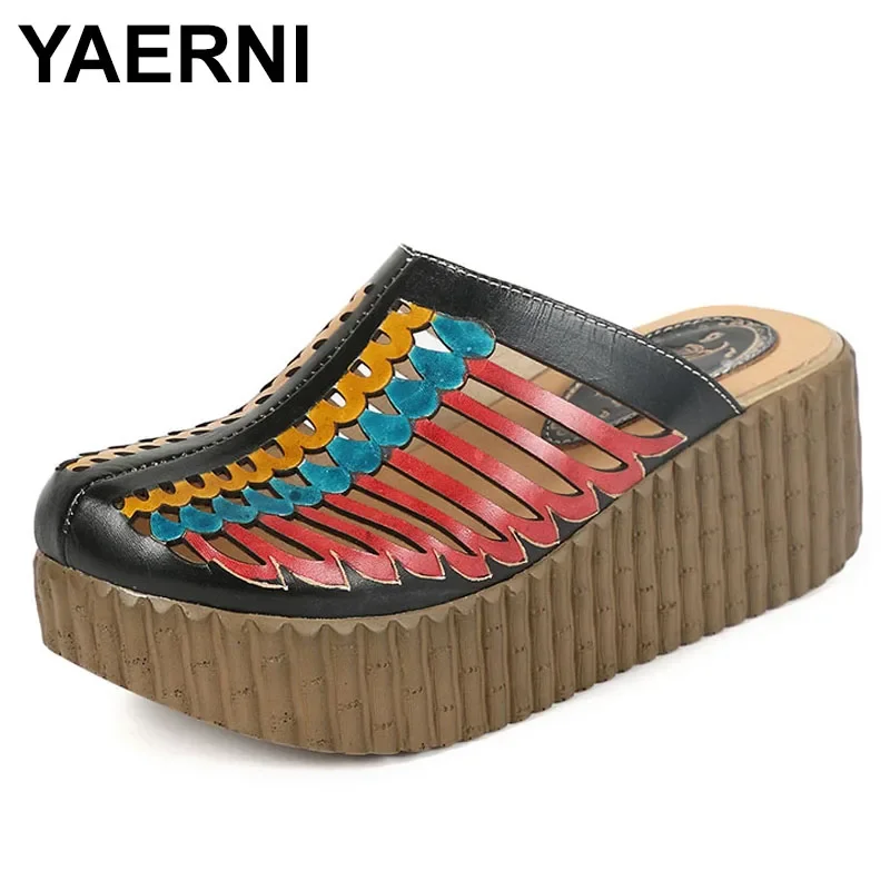 YAERNI Summer Shoes Woman Slippers Closed Toes Hollow Out Handmade ...