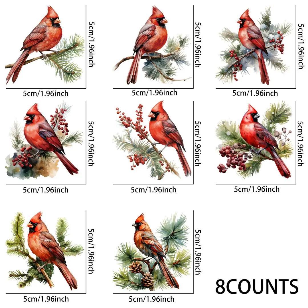 8pcs Stained Glass Red Cardinal Bird UV DTF Stickers, Waterproof Stick ...