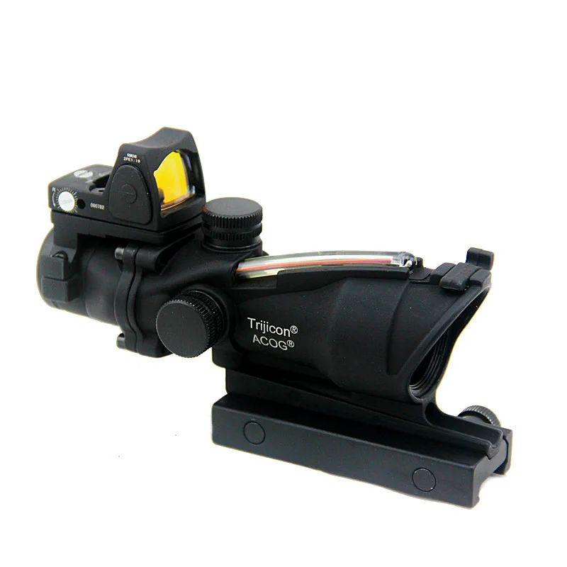 Tactical ACOG 4X32 Fiber Source Red Illuminated Airsoft Scope With RMR ...