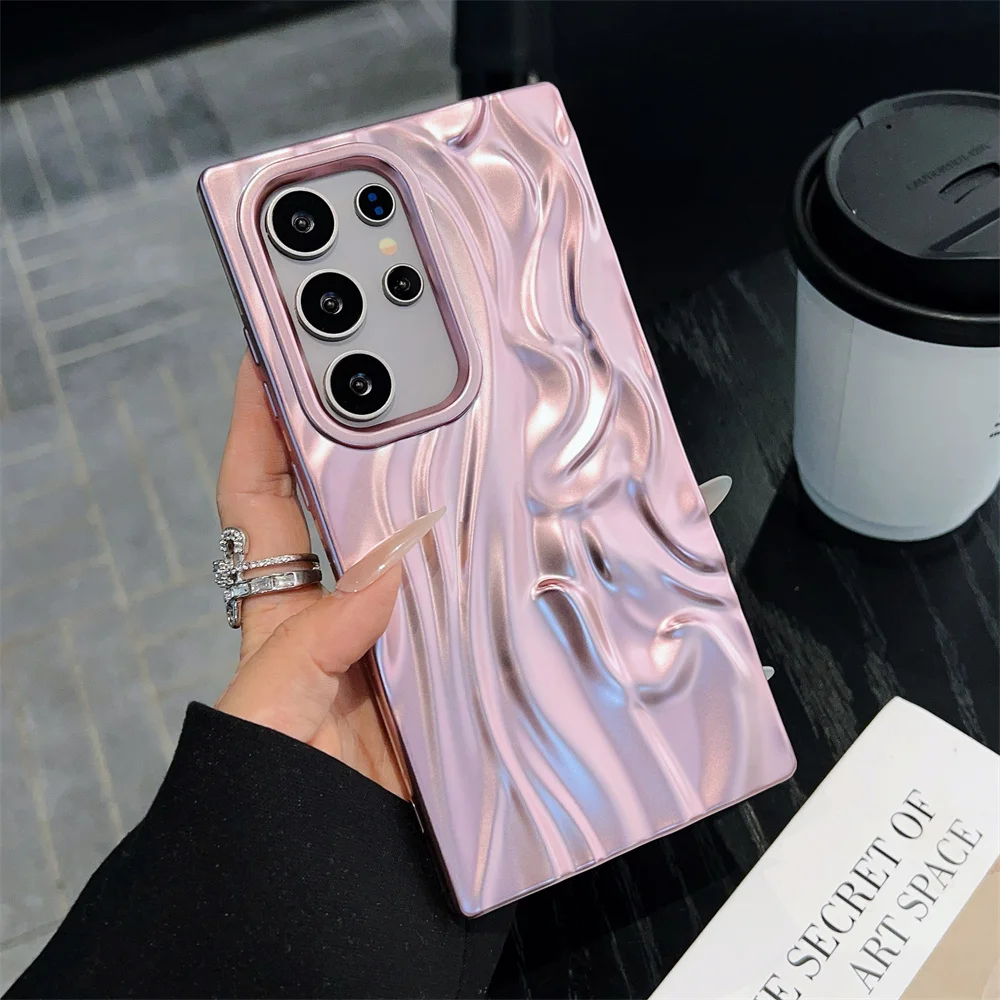 Luxury Metal Color Pleated Wave Phone Case For Samsung S25 S24 Plus S23 ...