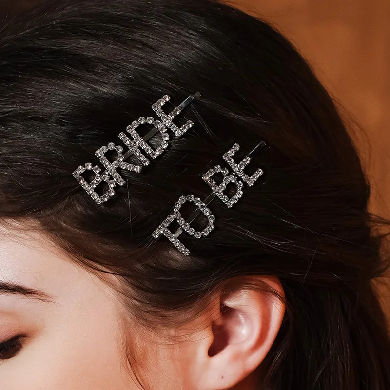 New-2-pieces-Silver-Bride-To-Be-Rhinestone-Word-Hair-Clips-Barrettes ...