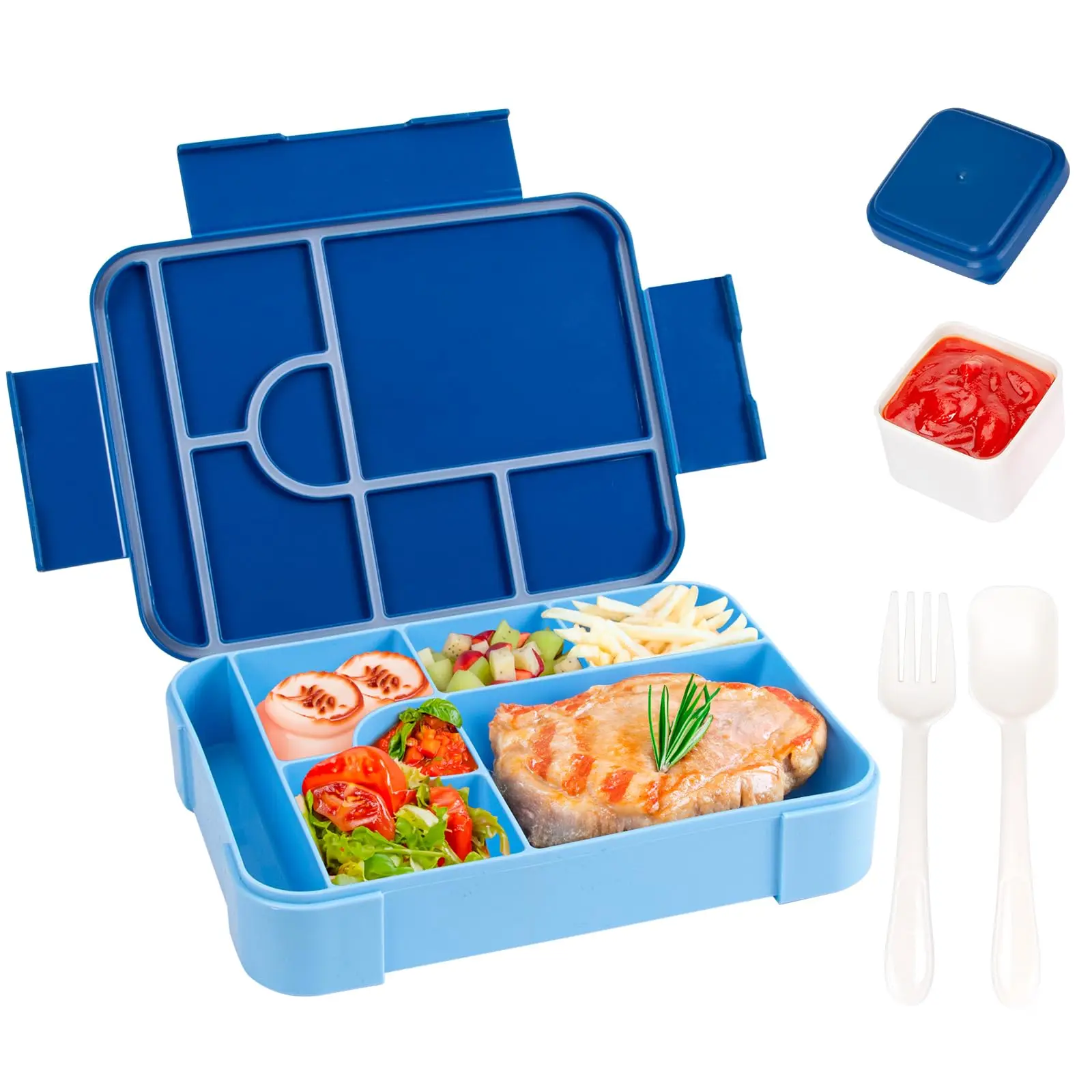 Bento Box 1330 ml Leakproof Lunch Box for Children Adults with 7 ...