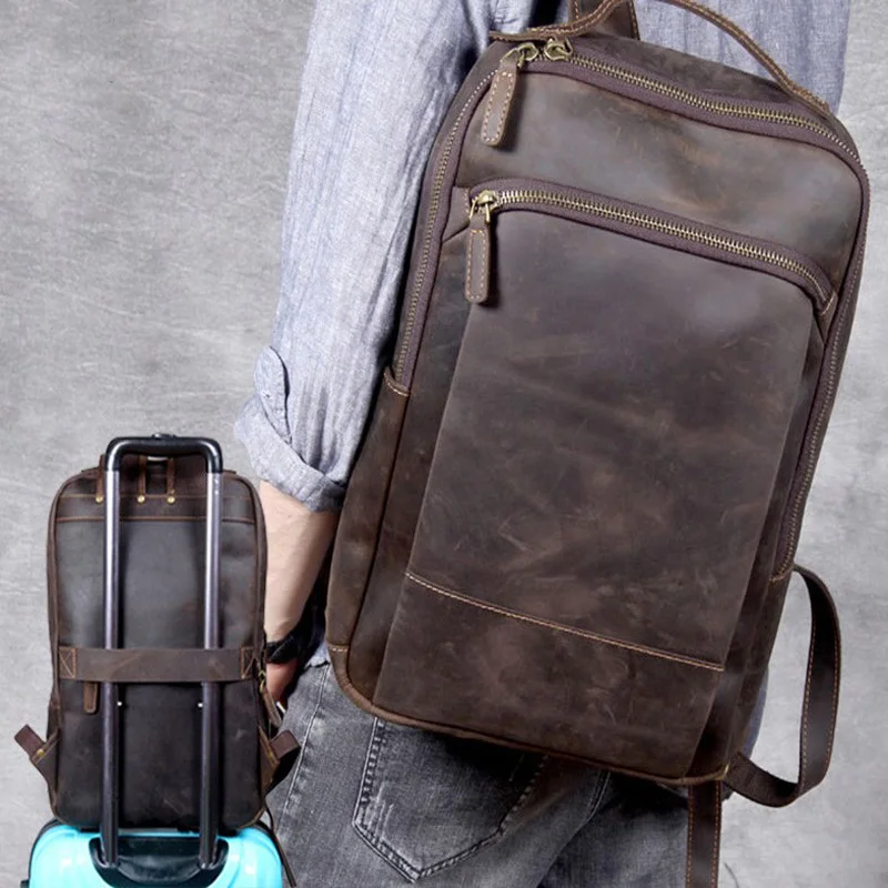 Vintage Mad Horse Leather Men's Backpack Genuine Leather Classic Travel ...