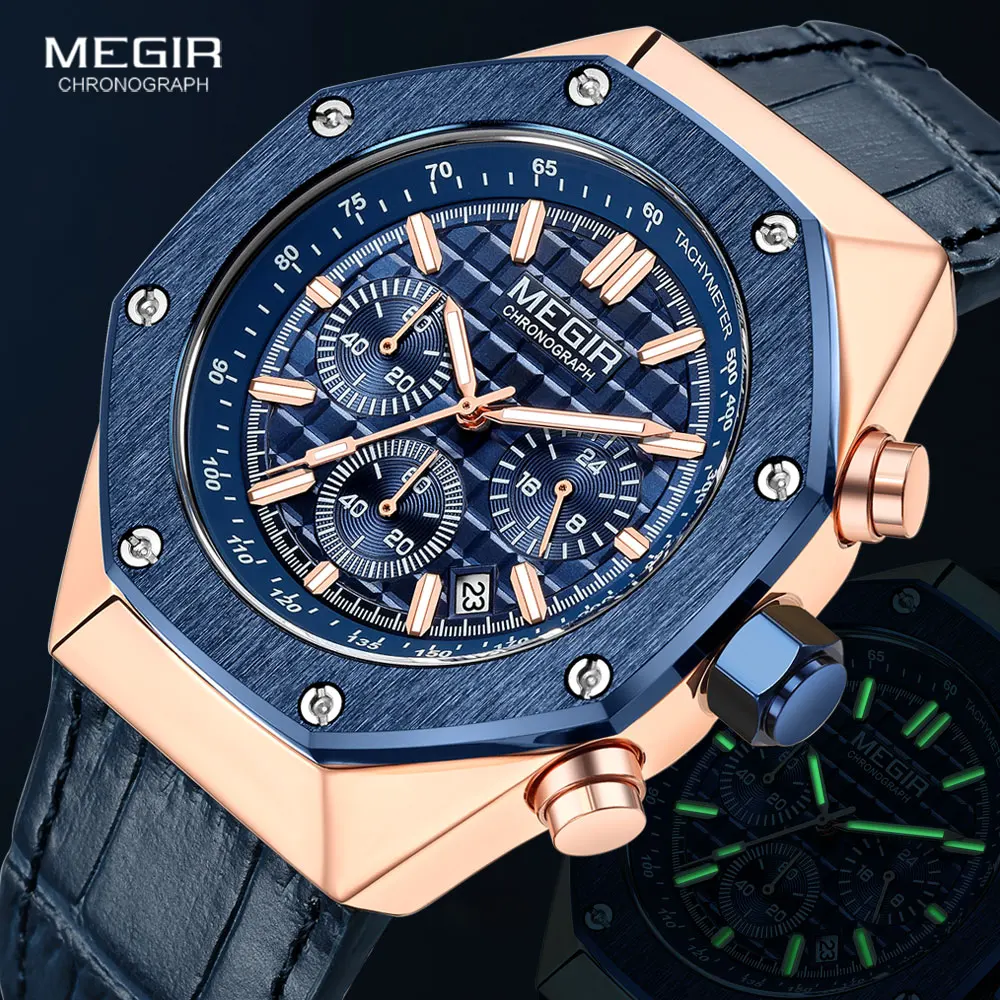 MEGIR-Blue-Leather-Strap-Quartz-Watches-Men-Fashion-Waterproof ...