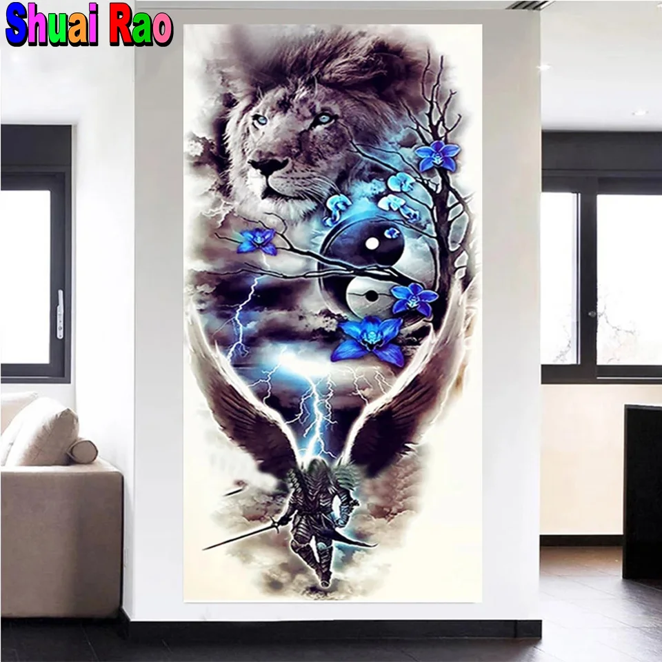 Fantasy-Yin-Yang-Tree-DIY-5D-Diamond-Painting-Lightning-lion-samurai ...