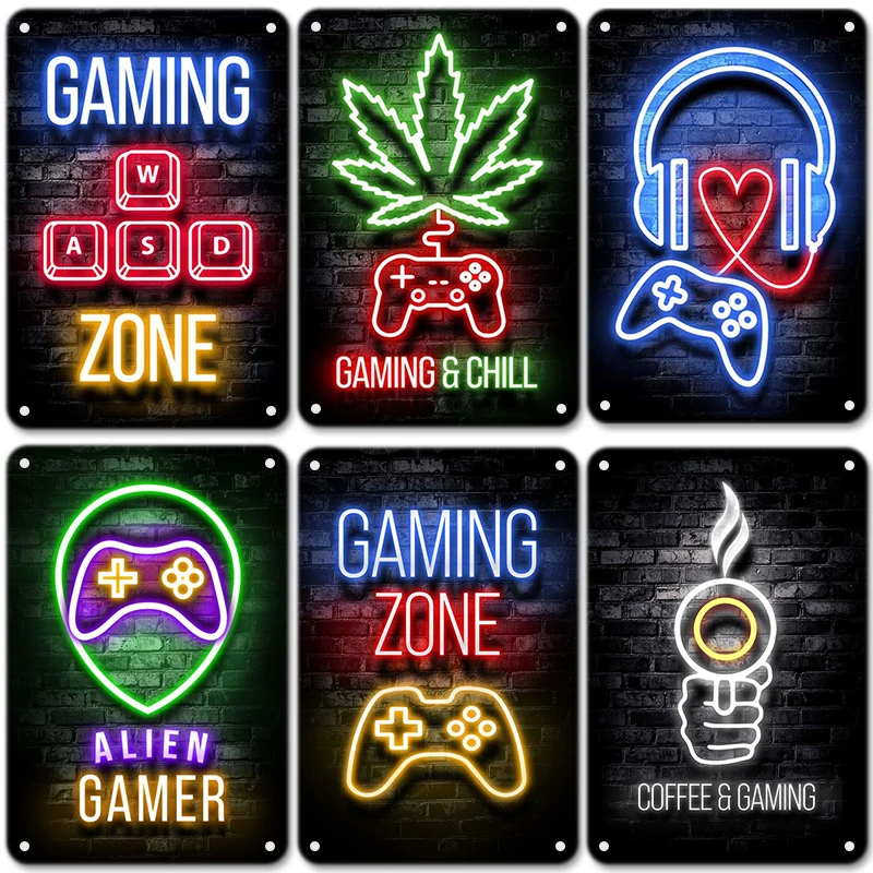 Neon-Sign-Gaming-Gamer-Poster-Sinais-De-Metal-Vintage-Tin-Plate-Wall ...