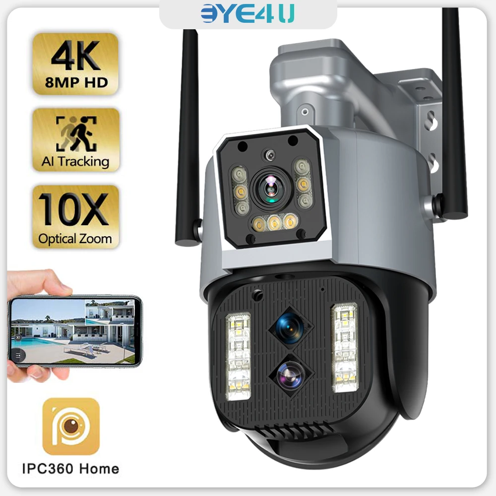 4K-8MP-Security-Camera-Outdoor-WIFI-10X-Digital-Zoom-Three-Lens-CCTV ...