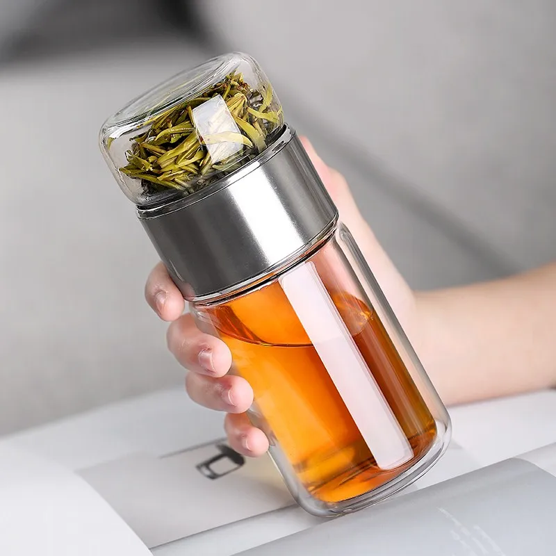 Tee-Wasser-flasche-High-Boro-silikat-glas-Doppels-chicht-Tee-Wasser ...