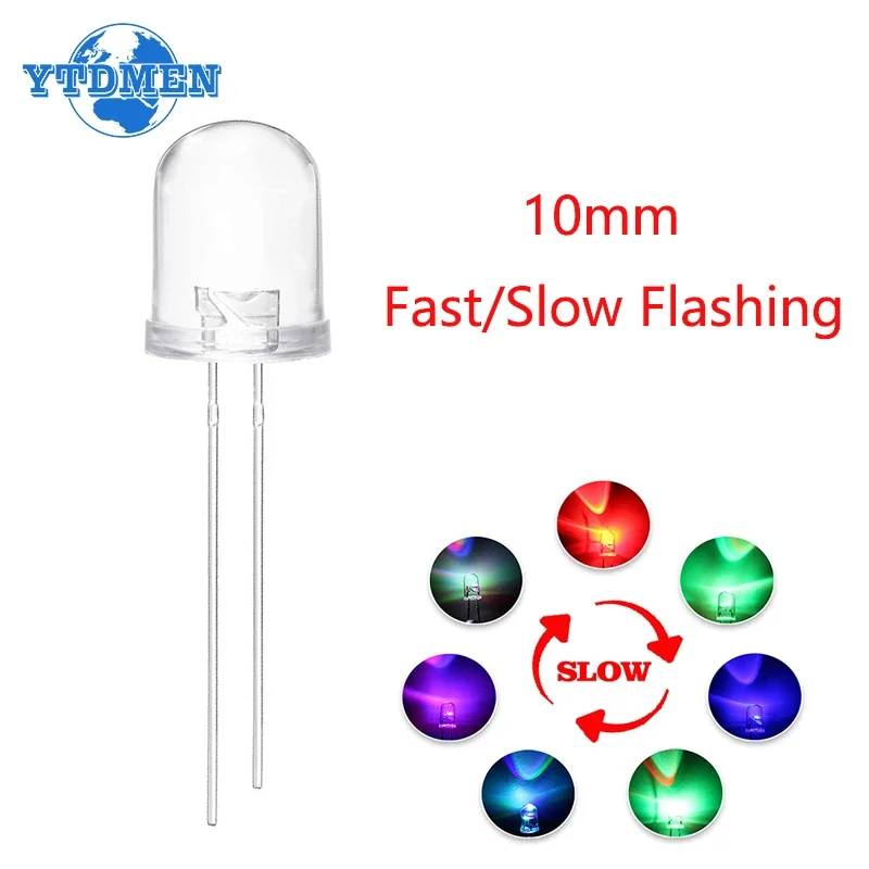 10PCS RGB LED Diode 10mm Multicolor Fast/Slow Flashing Super Bright ...