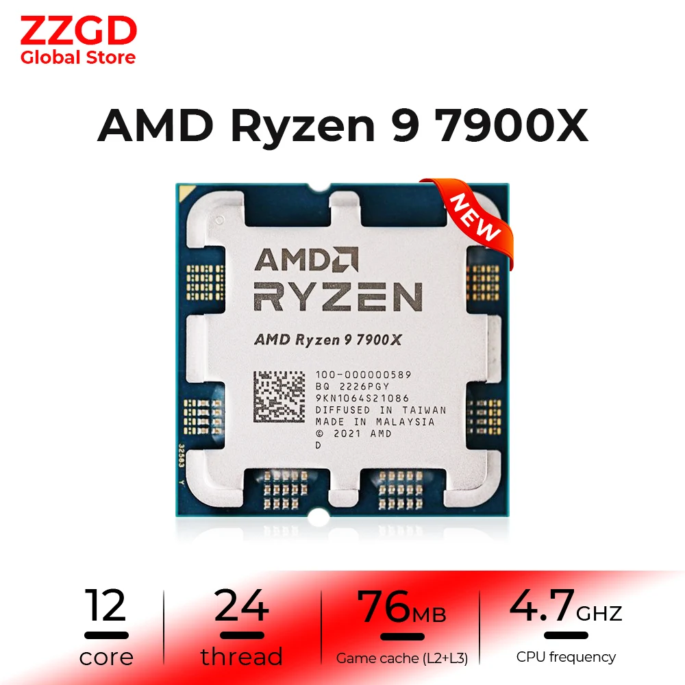 Novo amd ryzen 9 7900x r9 7900x 4.7 ghz 12-core processador cpu de 24 ...
