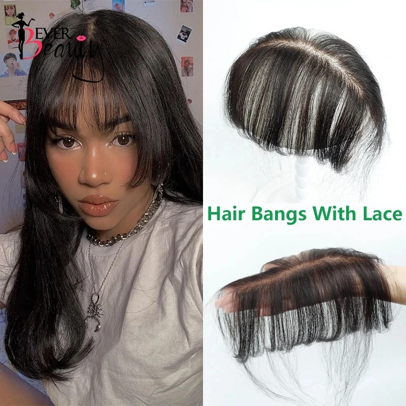 Human-Hair-Bangs-No-Clips-Bangs-With-HD-Crystal-Lace-3D-Blunt-Cut ...