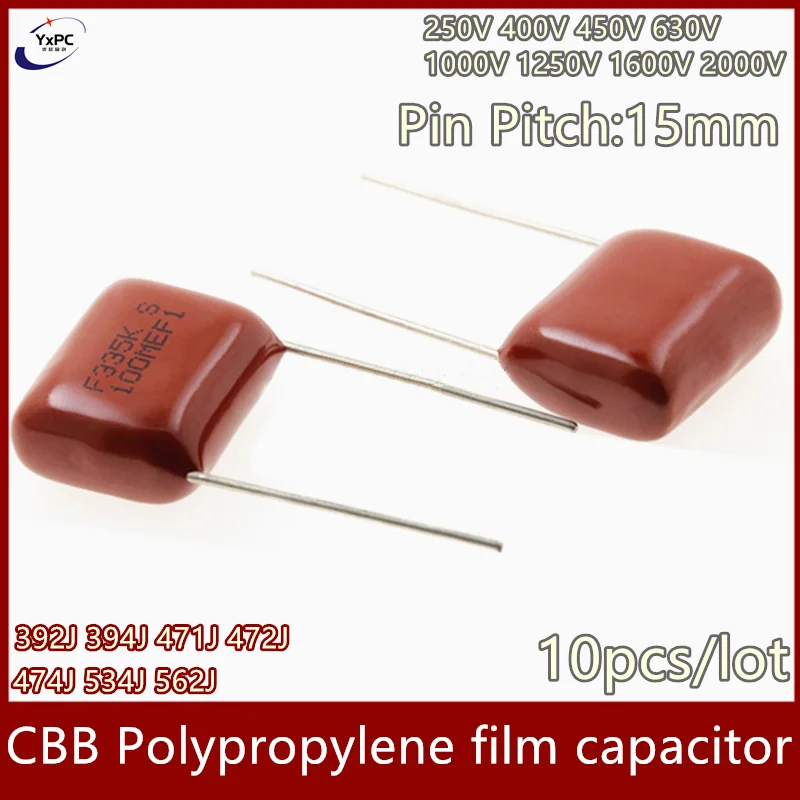 10pcs 250V 400V 450V 630V 1000V 1250V 1600V 2000V CBB Polypropylene ...