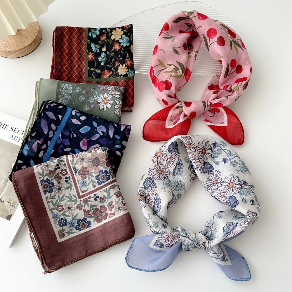 Foulard-Carr-en-Coton-et-Lin-pour-Femme-Ch-le-l-gant-Motif-Floral ...