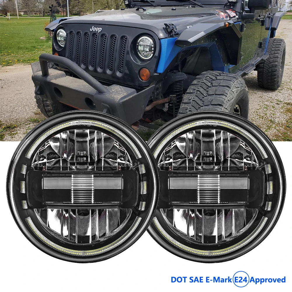 DOT E mark E24 For Jeep Wrangler 7 Inch LED Headlights With Halo DRL ...