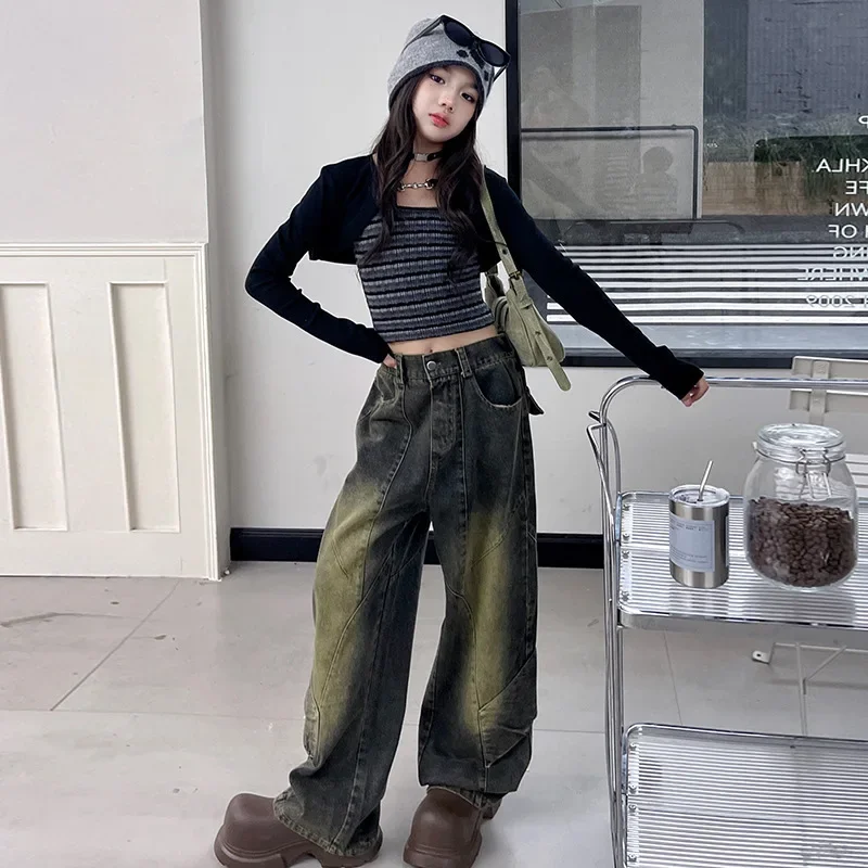 Personalized-teenage-Girls-Retro-Jeans-2024-Autumn-junior-Girls-Striped ...